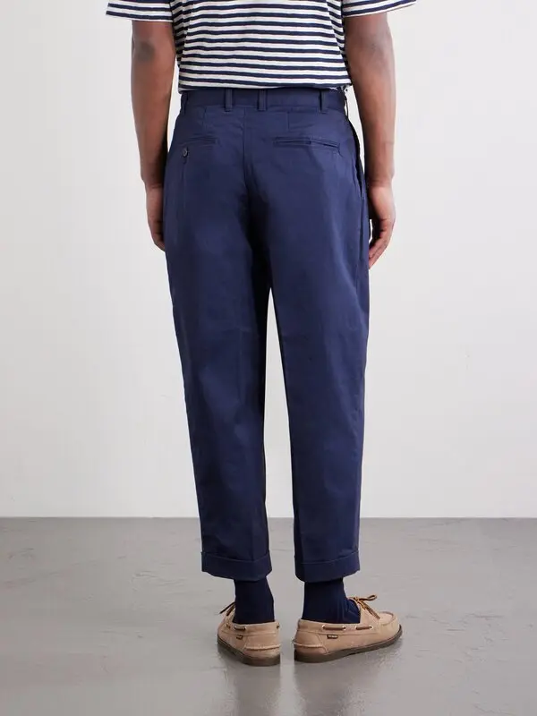 BEAMS Tapered Cropped Pleated Cotton-blend Twill Trousers - Blue
