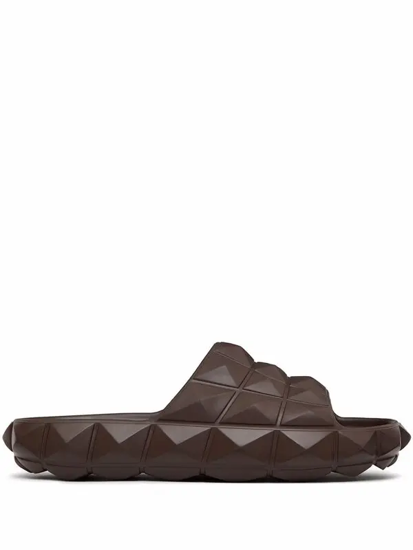 Valentino Garavani Rockstud Flat Slides - Brown