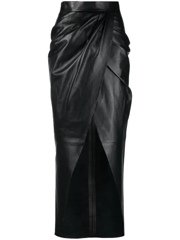 Balmain Draped Leather Wrap Skirt