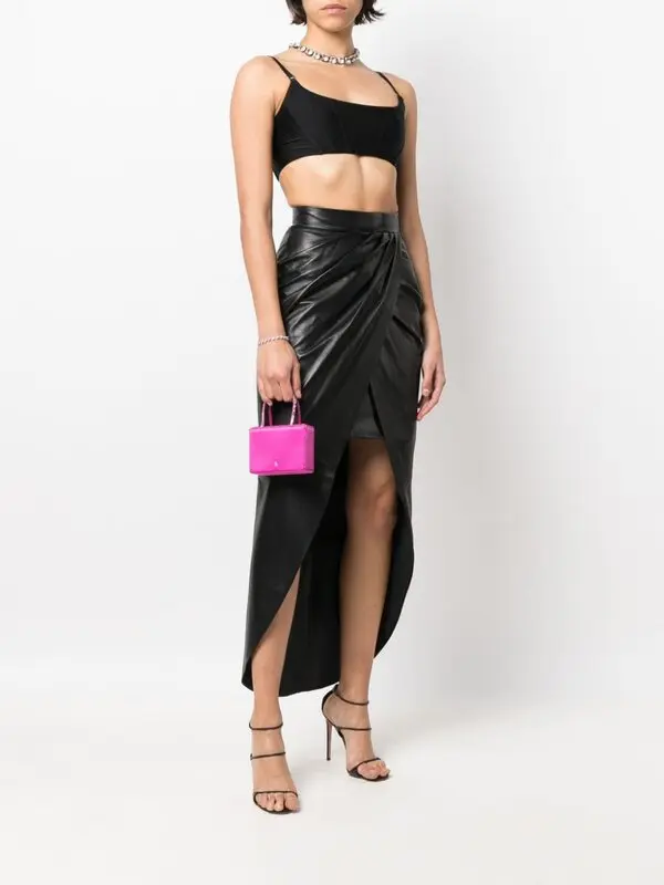Balmain Draped Leather Wrap Skirt