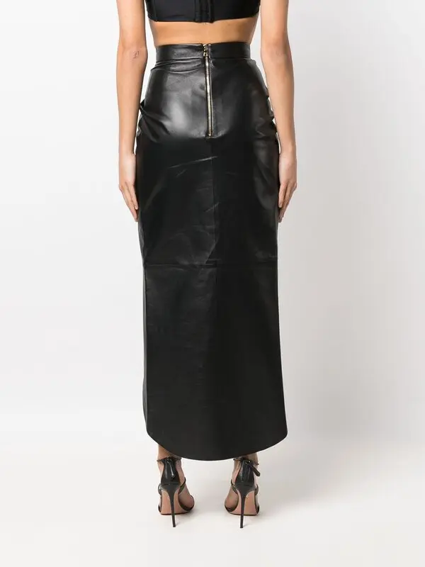 Balmain Draped Leather Wrap Skirt