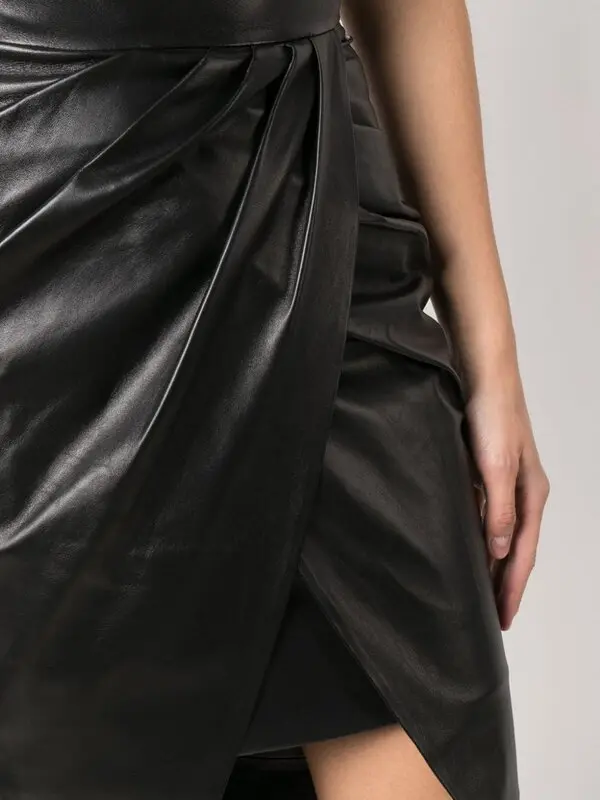 Balmain Draped Leather Wrap Skirt