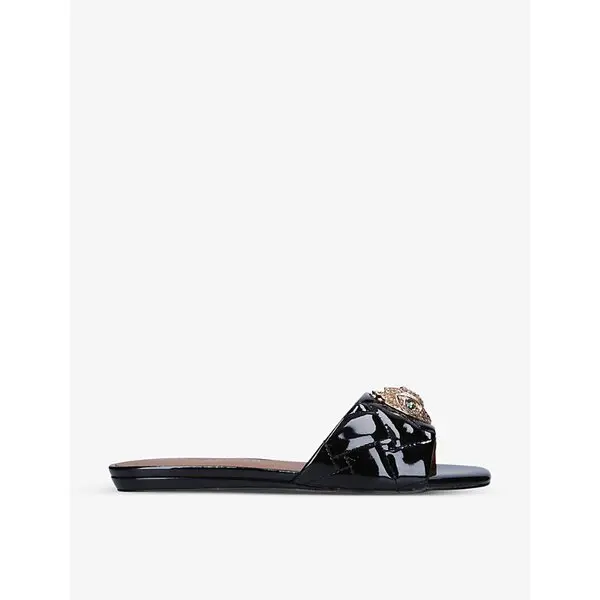 Kurt Geiger Kensington Eagle-embellished Quilted Patent-leather Mules - Black