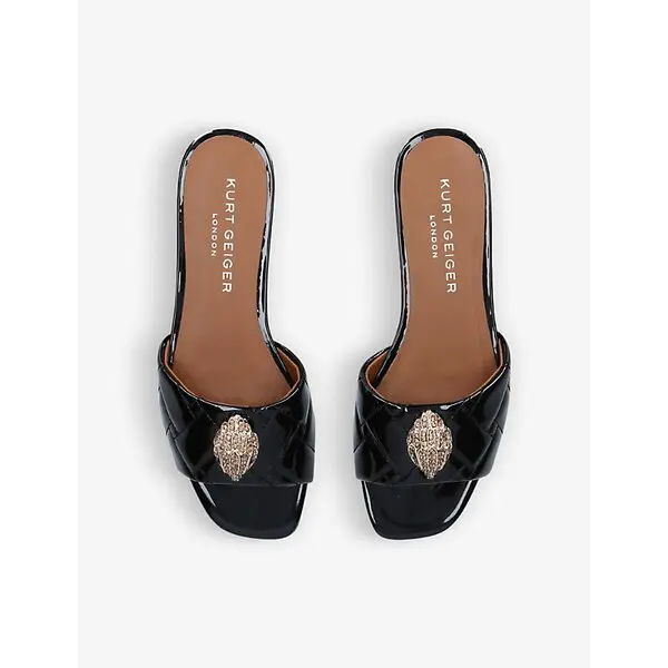 Kurt Geiger Kensington Eagle-embellished Quilted Patent-leather Mules - Black