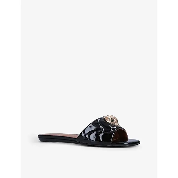 Kurt Geiger Kensington Eagle-embellished Quilted Patent-leather Mules - Black