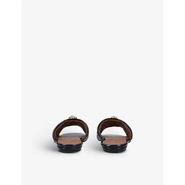 Kurt Geiger Kensington Eagle-embellished Quilted Patent-leather Mules - Black