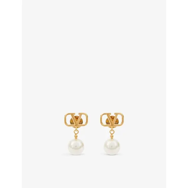 Valentino Garavani Vlogo Brass And Pearl Drop Earrings - Oro 18/cream