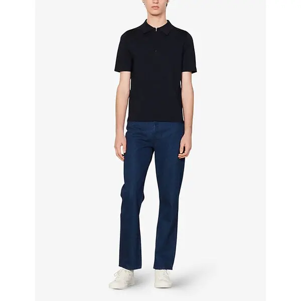 Sandro Zipped Stretch-woven Polo Shirt - Bleus