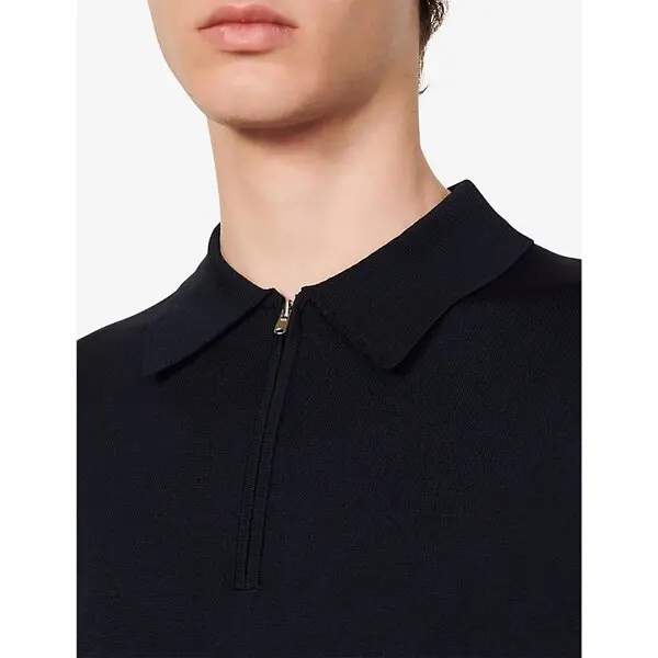 Sandro Zipped Stretch-woven Polo Shirt - Bleus
