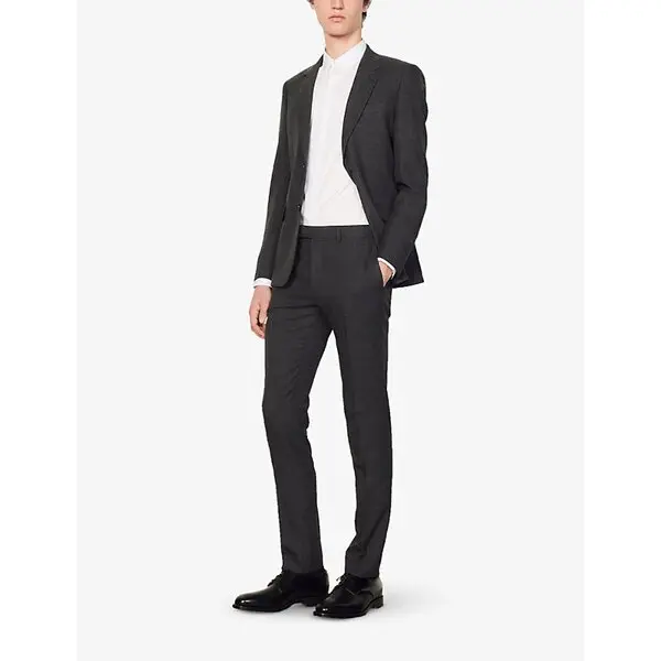Sandro Slim-fit Tapered Wool Trousers - Noir / Gris