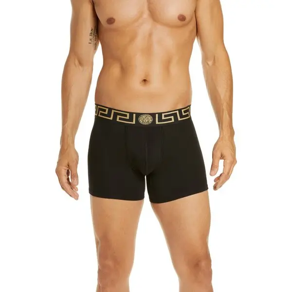 Versace Long Stretch Cotton Trunks - Black/gold