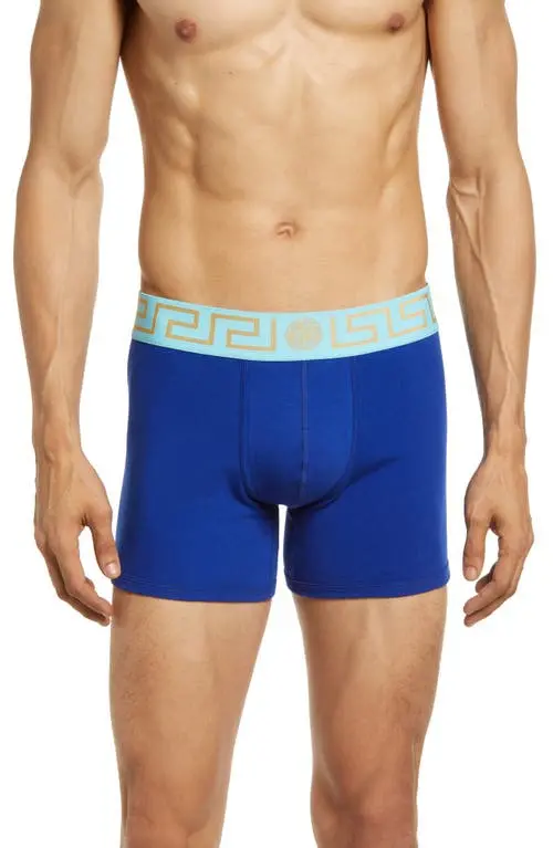Versace Long Stretch Cotton Trunks - Bluette Splash