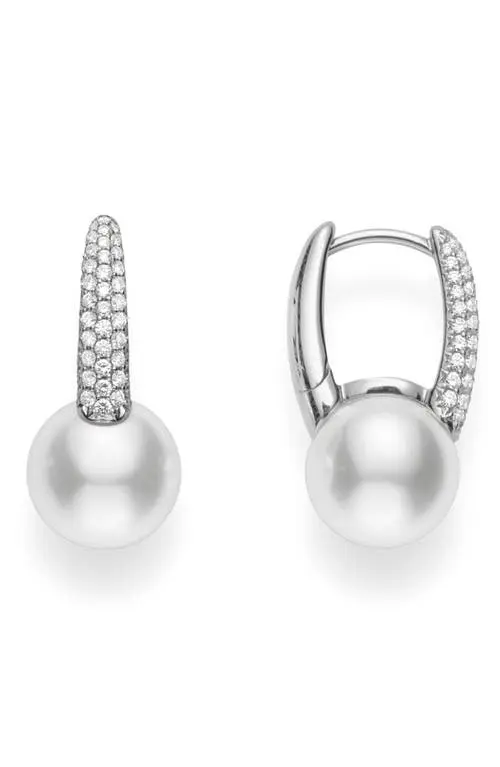 Mikimoto Akoya Cultured Pearl And Diamond Hoop Earrings - 18k White Gold
