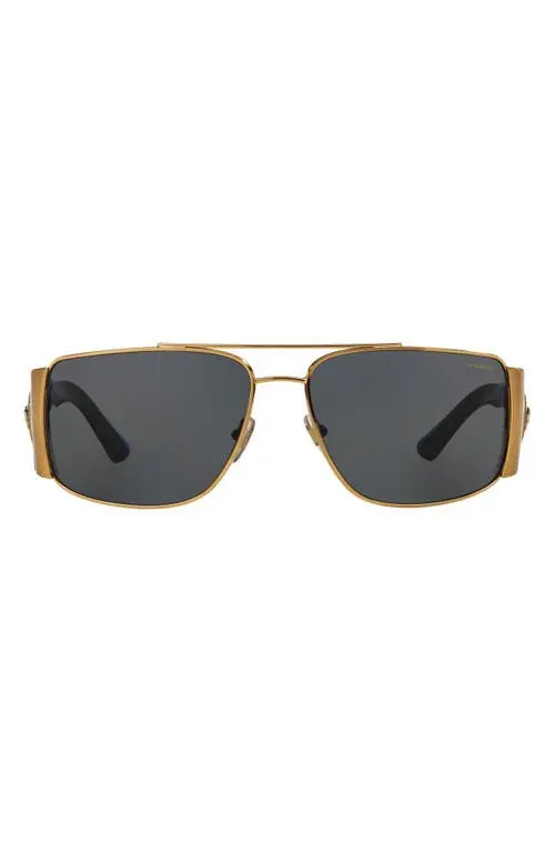 Versace 63mm Polarized Oversized Rectangle Sunglasses - Gold/grey