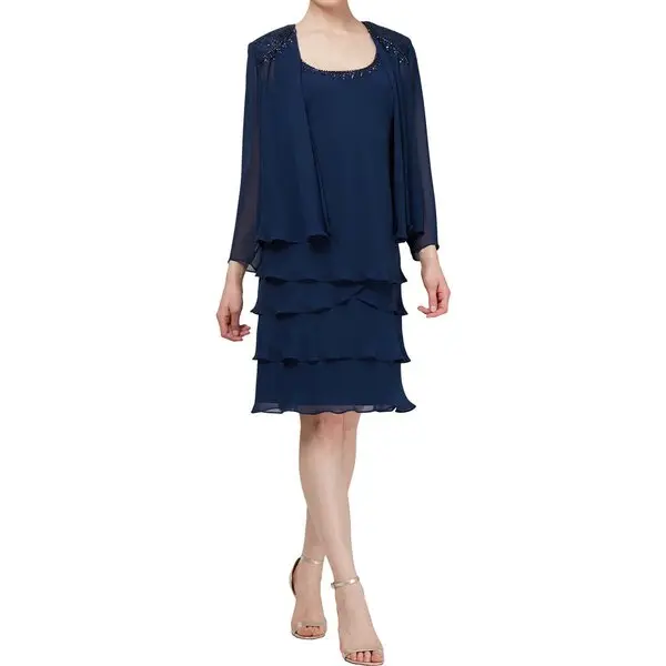 SL FASHIONS Sequin Chiffon Two-piece Dress With Jacket - Ecl