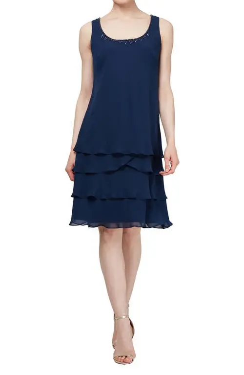 SL FASHIONS Sequin Chiffon Two-piece Dress With Jacket