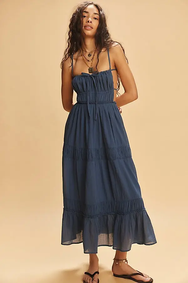 Free People Taking Sides Maxi Dress Dark Denim Editorialist