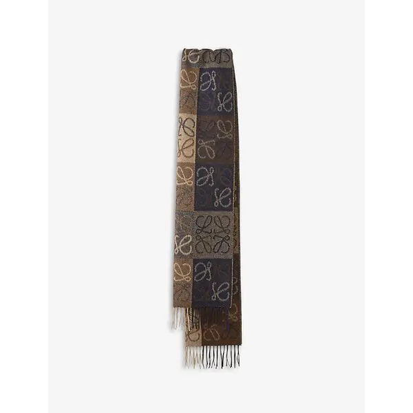 Loewe Anagram Wool And Cashmere-blend Scarf - Navy/brown