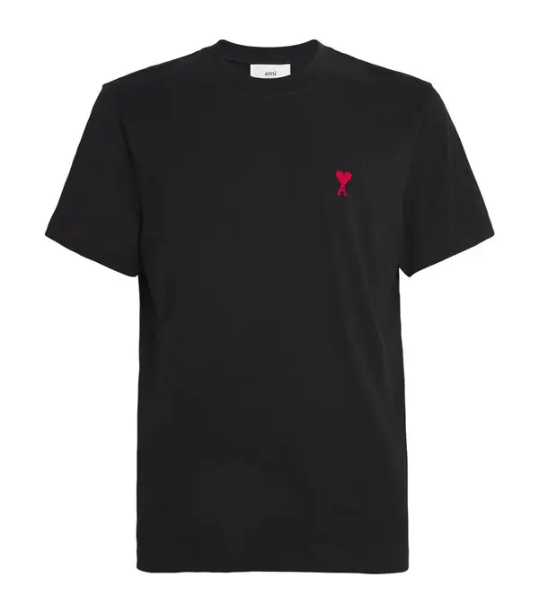 AMI Paris Organic Cotton T-shirt With De Coeur Embroidery - Black