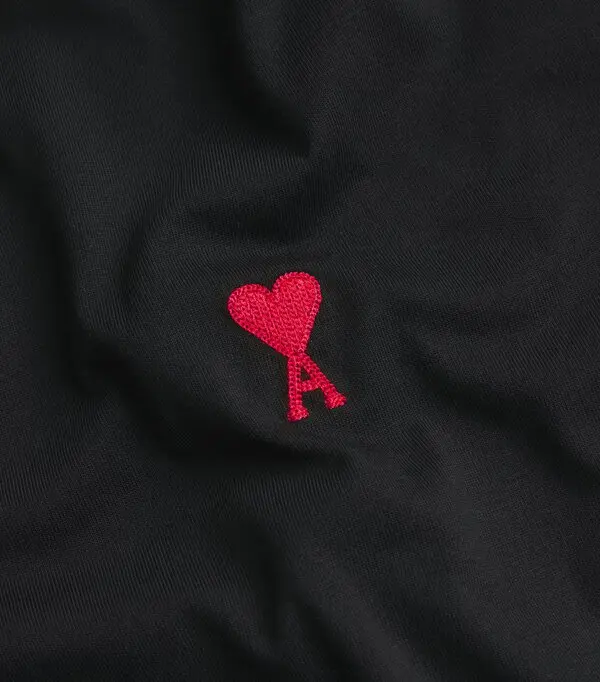AMI Paris Organic Cotton T-shirt With De Coeur Embroidery - Black