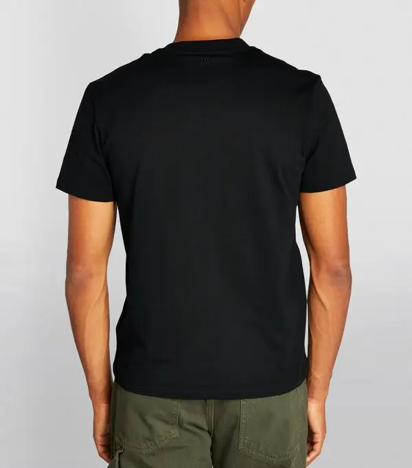 Ami Organic Cotton T-shirt With De Coeur Embroidery - Black