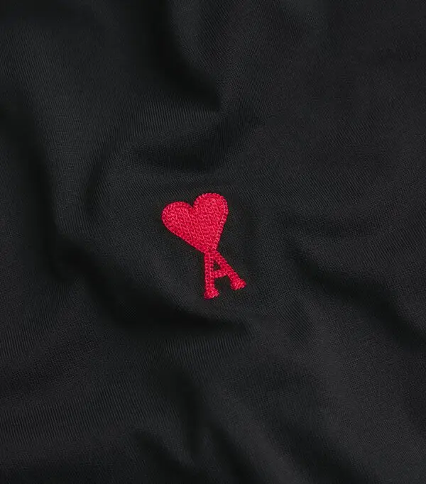 Ami Organic Cotton T-shirt With De Coeur Embroidery - Black