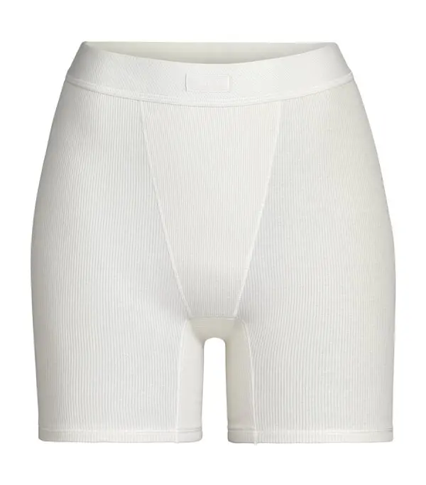 SKIMS Cotton-blend Ribbed Boxer Shorts - Ivory