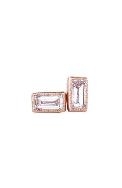 Sethi Couture Baguette Diamond Stud Earrings - Rose Gold