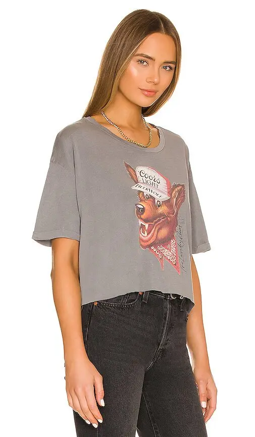 THE LAUNDRY ROOM Beer Wolf Crop Oversized Tee In Grey