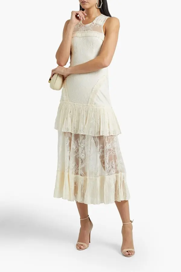 Alexis Feliciana Tie-Back Pleated Chantilly Lace Midi Dress L In Cream -  50% Off | Editorialist