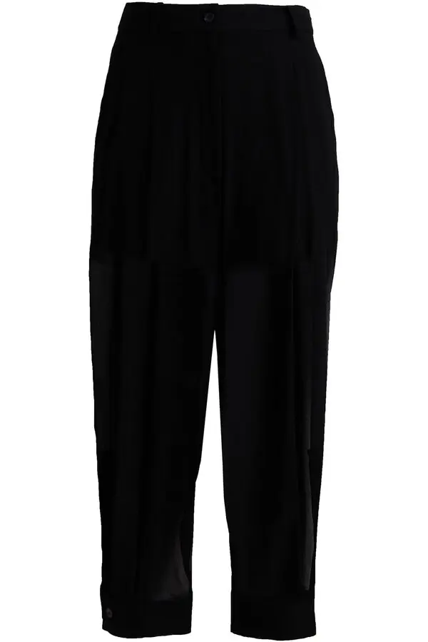 Emilio Pucci Cropped Pleated Silkgeorgette Tapered Pants - Black
