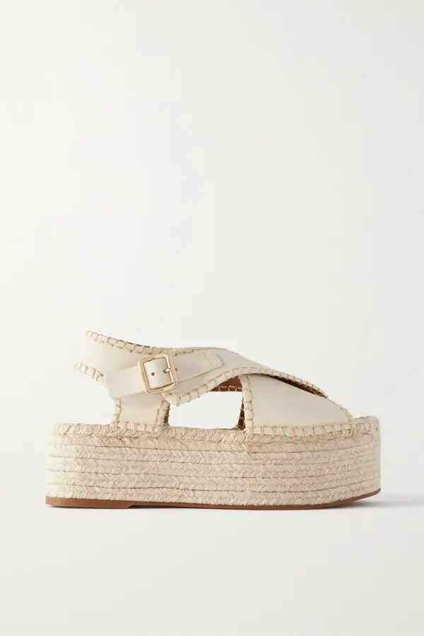 Chloé Lucinda Whipstitched Leather Platform Espadrilles Sandals