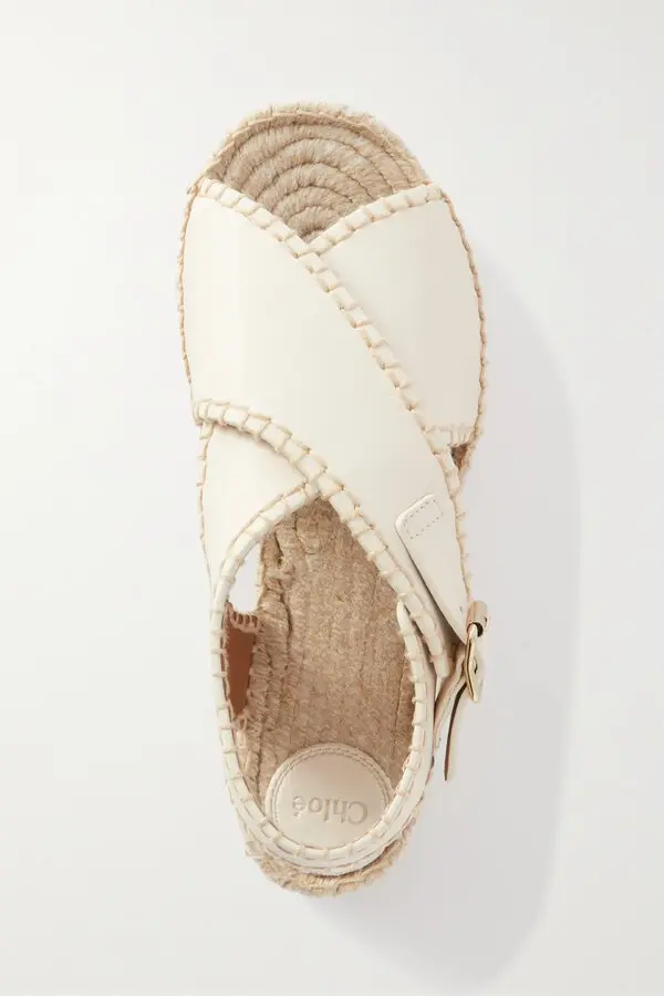Chloé Lucinda Whipstitched Leather Platform Espadrilles Sandals