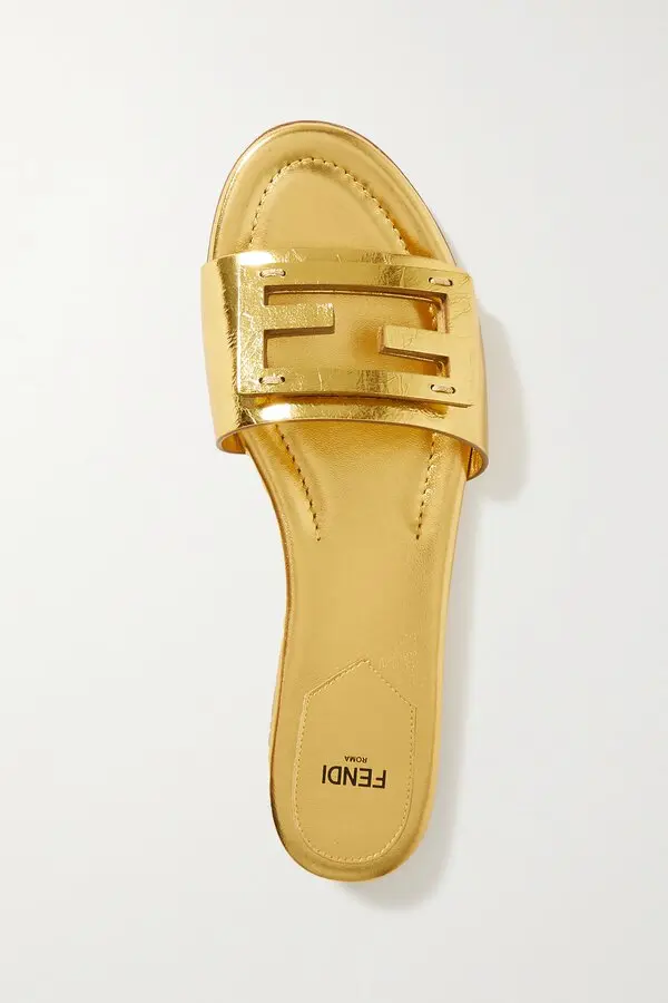 Fendi Cutout Metallic Leather Slides In Gold - 40% Off  display picture 3