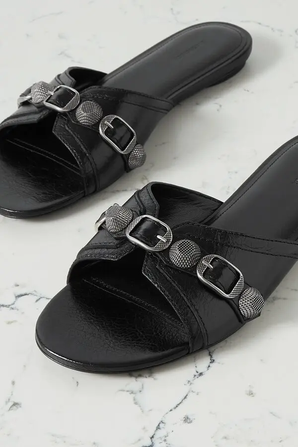 Balenciaga Cagole Buckle Stud Flat Slide Sandals - Black  display picture 2