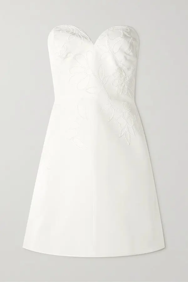 Carolina Herrera Strapless Bead-embellished Silk-faille Mini Dress