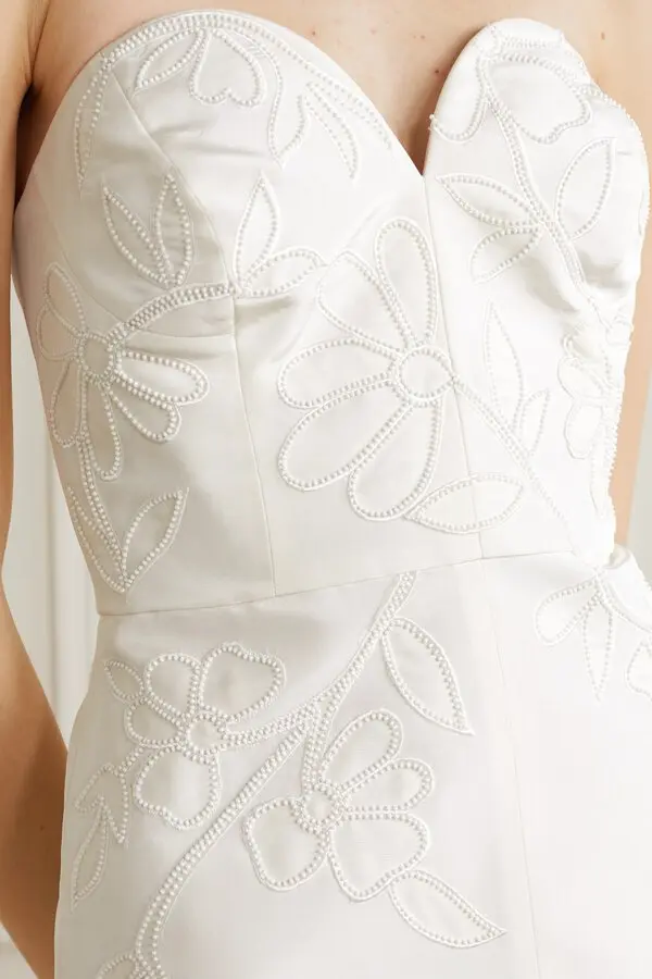 Carolina Herrera Strapless Bead-embellished Silk-faille Mini Dress