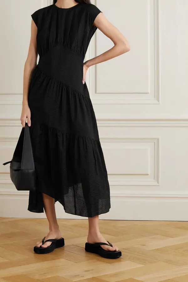 frame cotton asymmetric tiered midi-dress FRAME Cotton Asymmetric Tiered Midi-Dress