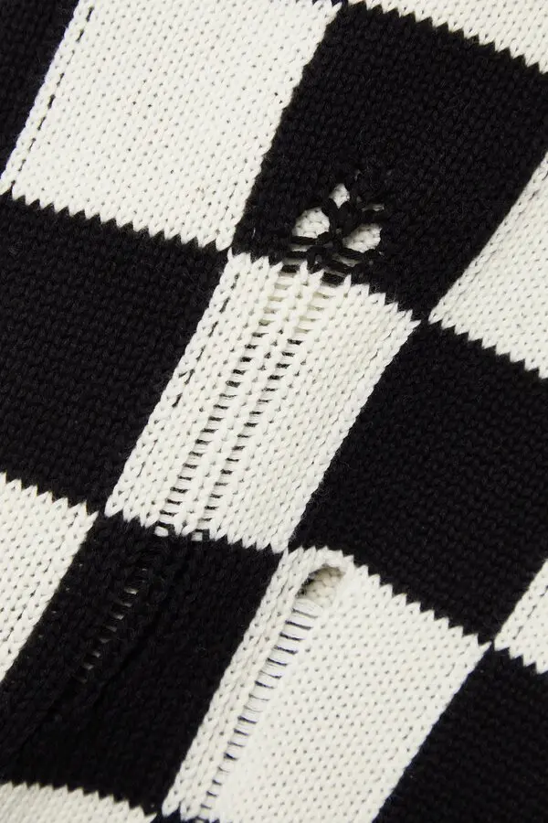 R13 Oversized Distressed Checked Cotton Sweater