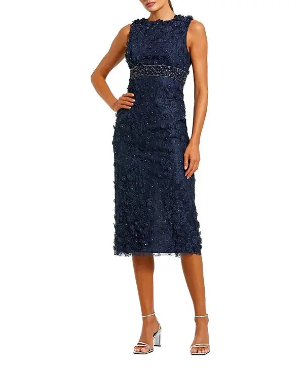 Mac Duggal Sleeveless Embellished Lace Midi Gown - Midnight