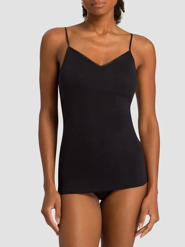 Hanro Seamless & Padded Spaghetti-strap Cotton Cami - Black