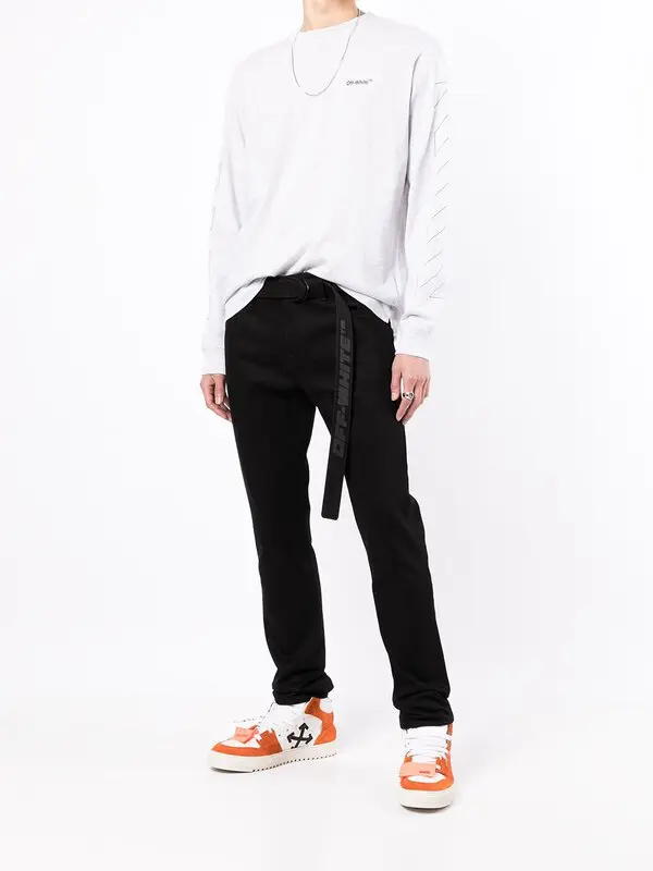 Off-White Skinny Jeans With Belt - Black