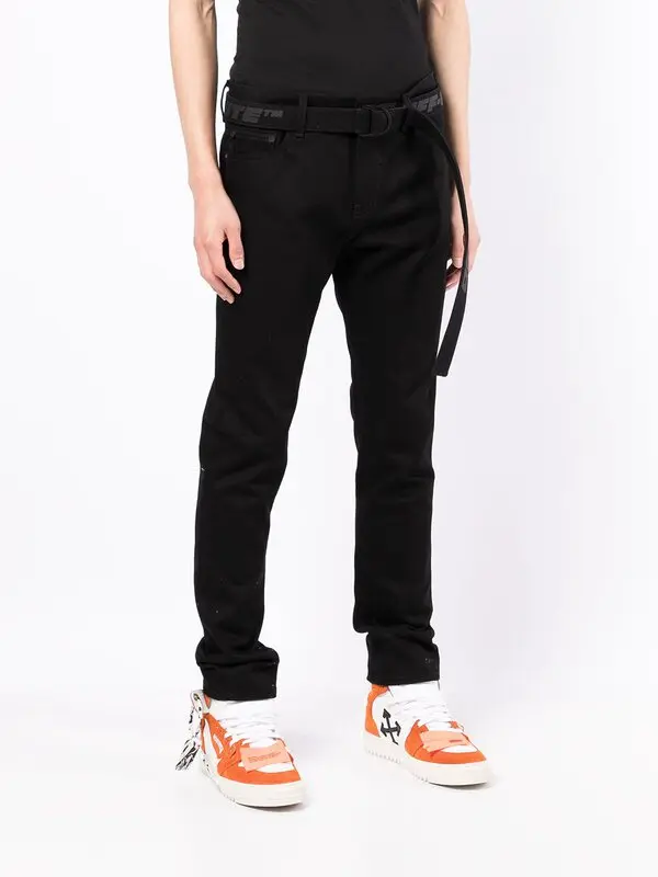 Off-White Skinny Jeans With Belt - Black