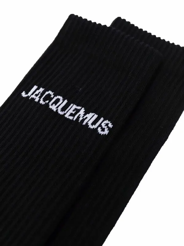 Jacquemus Ribbed Logo Crew Socks - Black