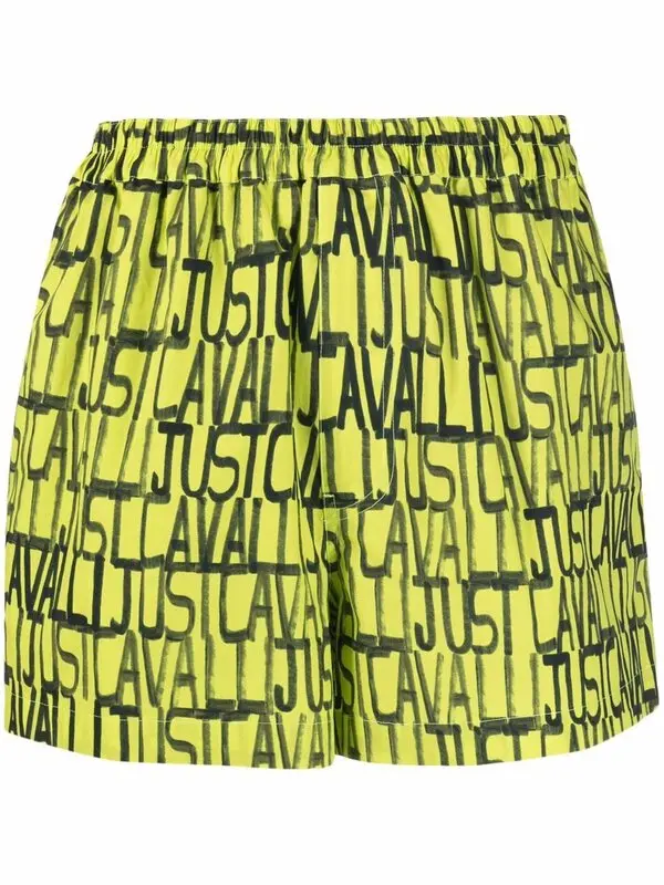 Just Cavalli All-over Logo Print Cotton Shorts