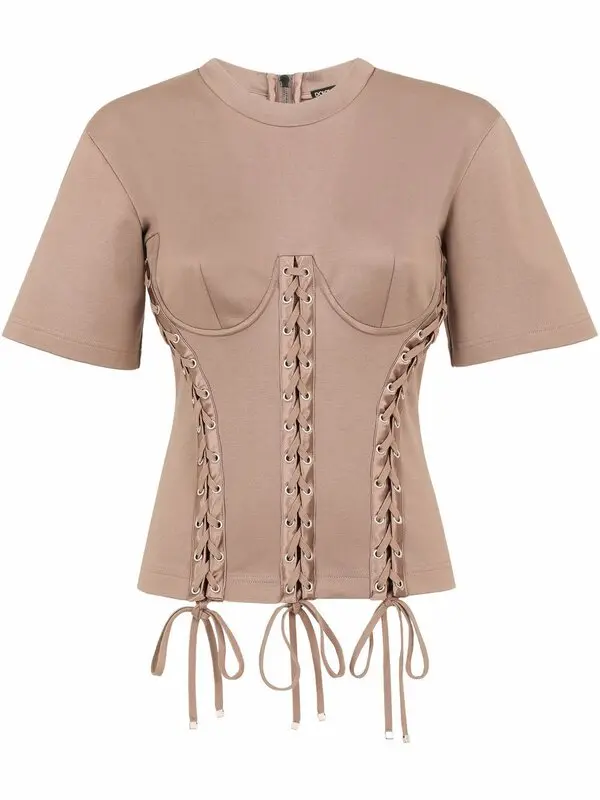 Dolce & Gabbana Eyelet-detail Corset T-shirt - Neutrals