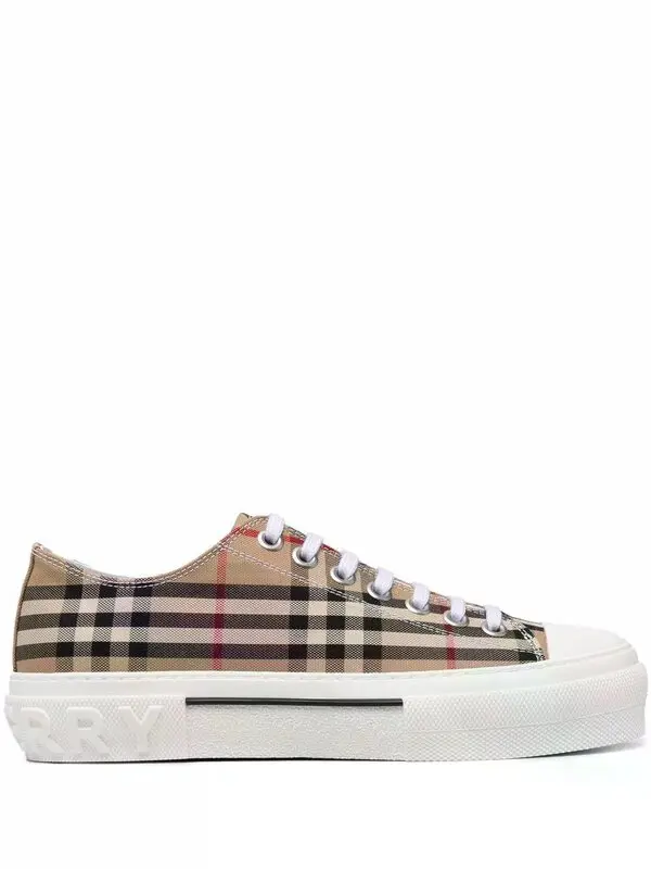 Burberry Check Lace Up Low Top Sneakers - Neutrals
