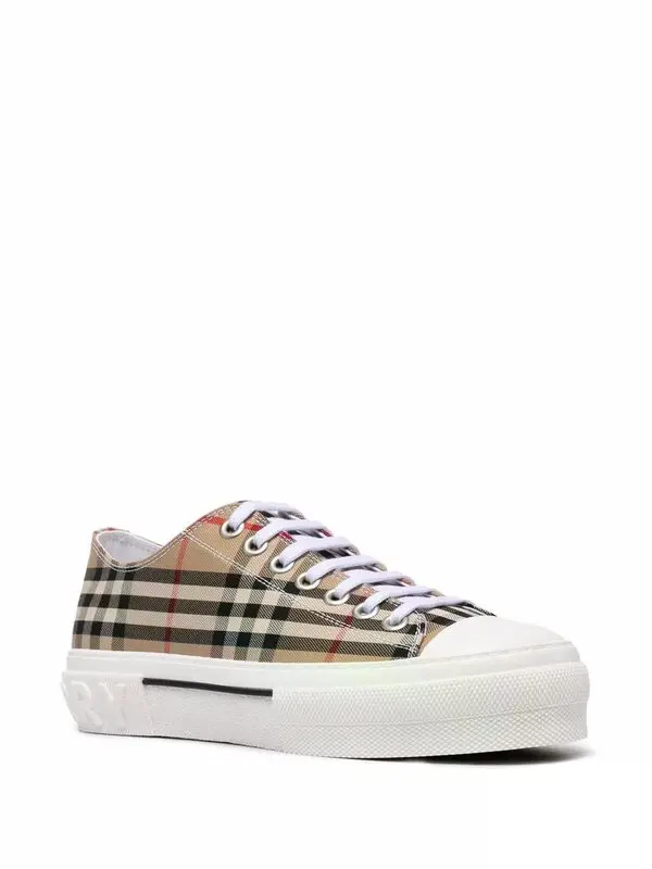 Burberry Check Lace Up Low Top Sneakers - Neutrals