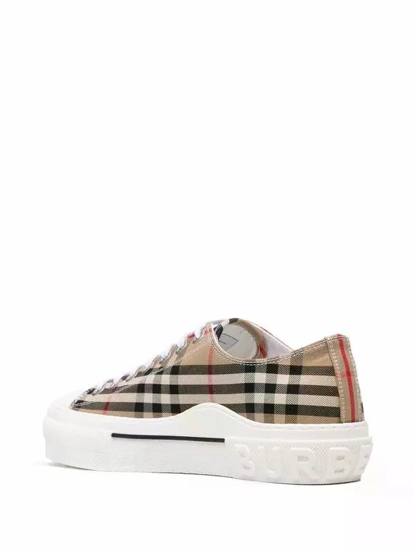Burberry Check Lace Up Low Top Sneakers - Neutrals