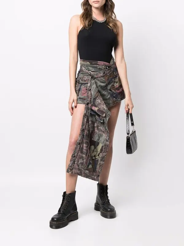 DIESEL® Draped Camouflage-patchwork Skirt